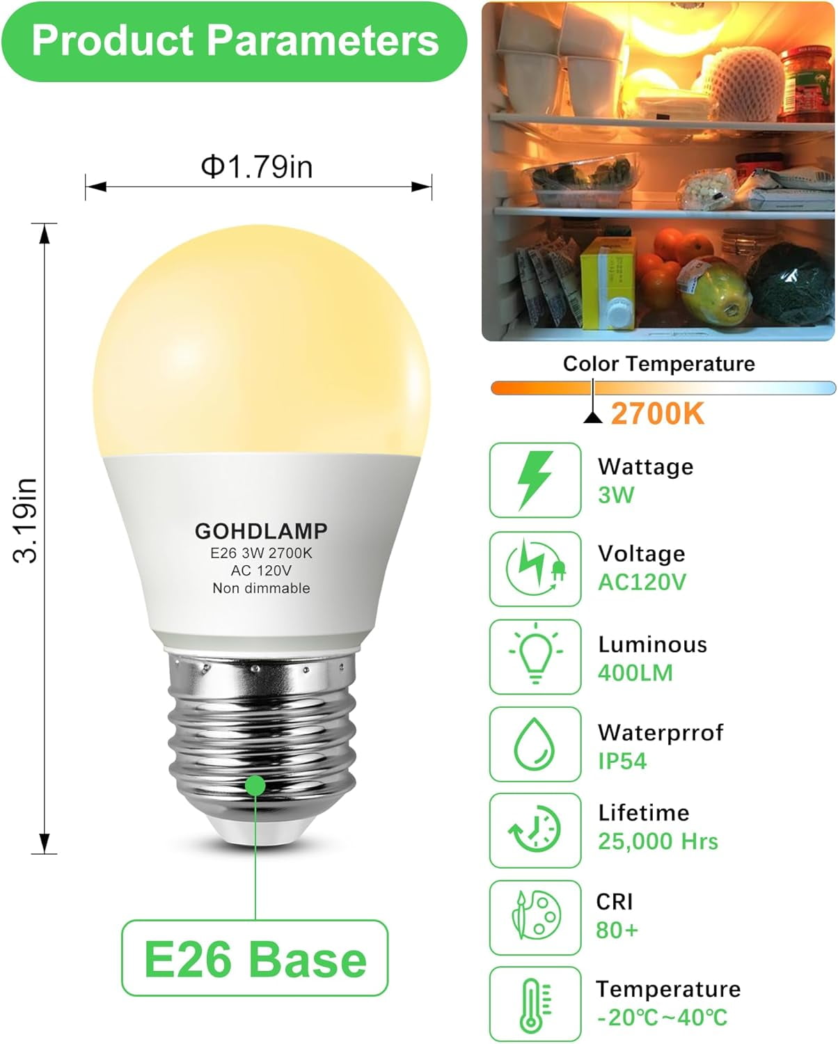 XUERUI-E26 A15 LED Refrigerator Light Bulb - 3W 2700K Non - Dimmable ...