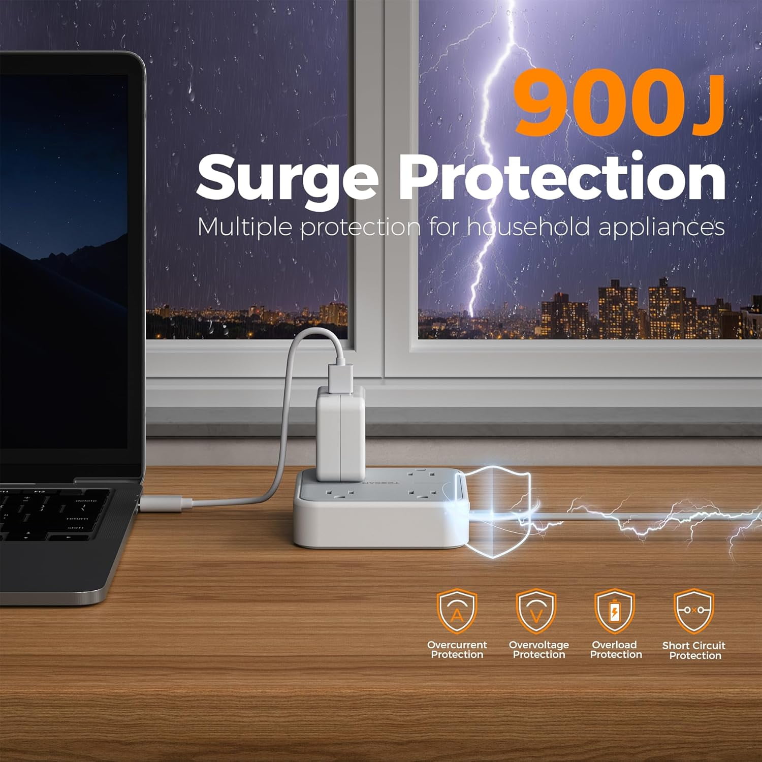 XUERUI-Extension Cord 10 ft, Surge Protector Power Strip Long Cord with ...