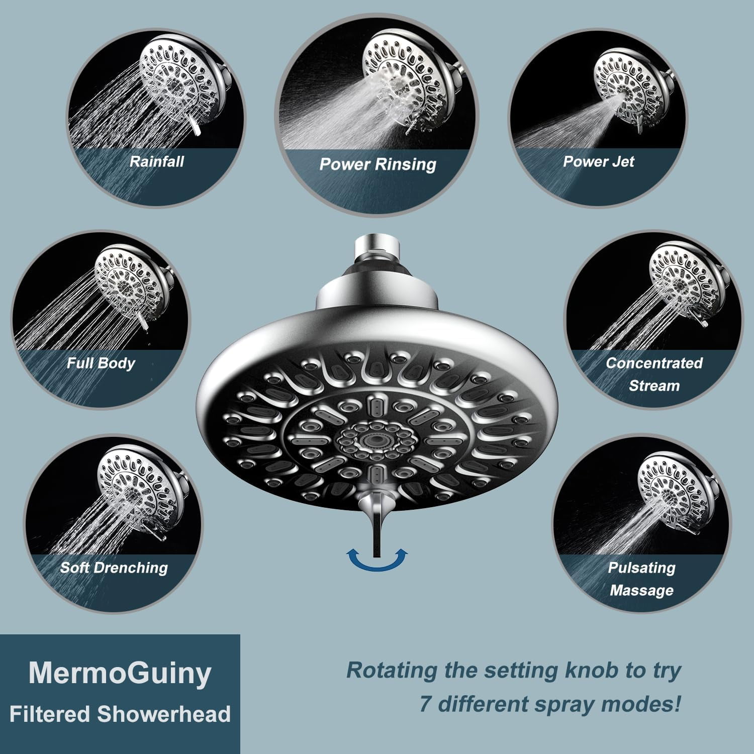 XUERUI-Filtered Shower Head, 7 Settings High Pressure Shower Head with ...