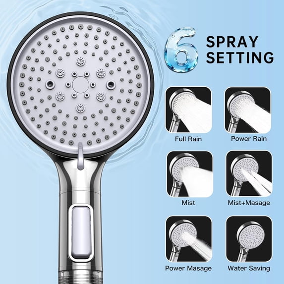 XUERUI-Filtered Shower Head with Handheld, 6-Spray High Pressure Shower ...