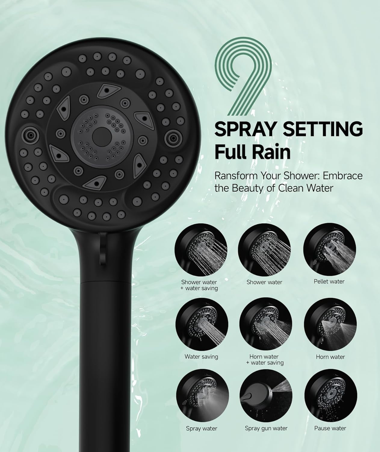XUERUI-Filtered Shower Head with Handheld, 9-Spray Setting Detachable ...