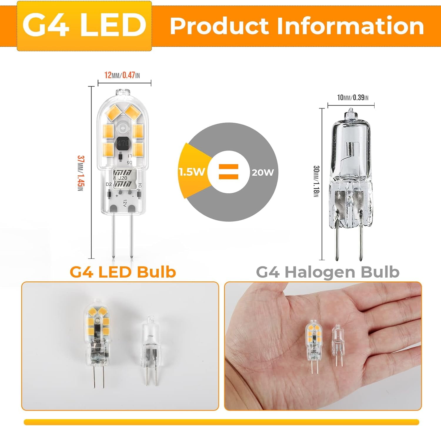XUERUI-G4 LED Bulb, AC/DC 12V JC G4 Bi Pin Bulb, G4 20W Halogen Bulb ...