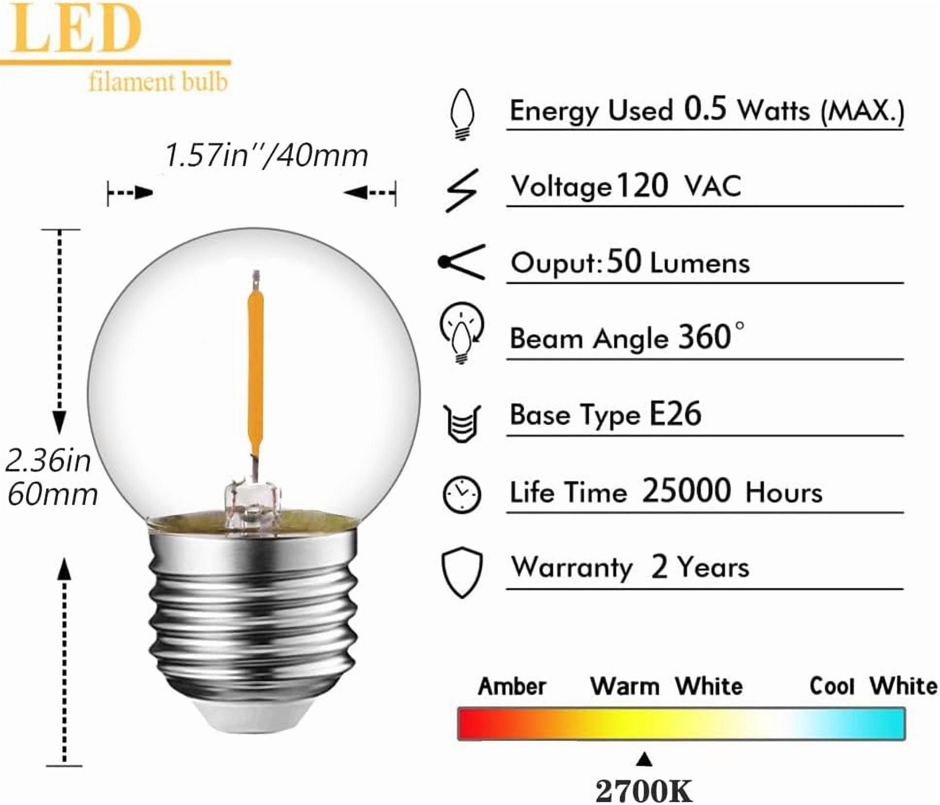 XUERUI--G40/G12.5 LED Filament Mini Globe Light Bulbs 0.5W Equivalent ...