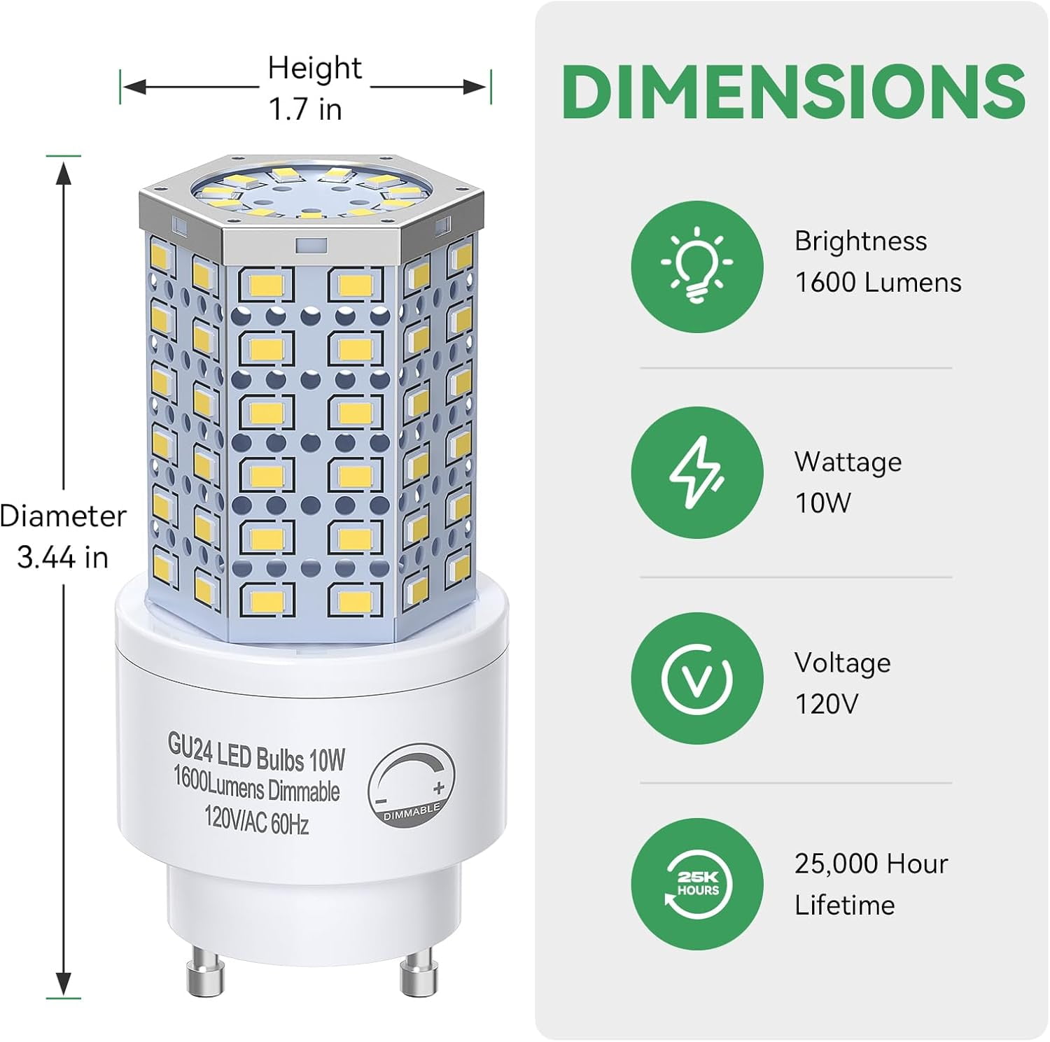 XUERUI-GU24 LED Light Bulb Dimmable 10W,5000K Daylight,1600 Lumens(100W ...