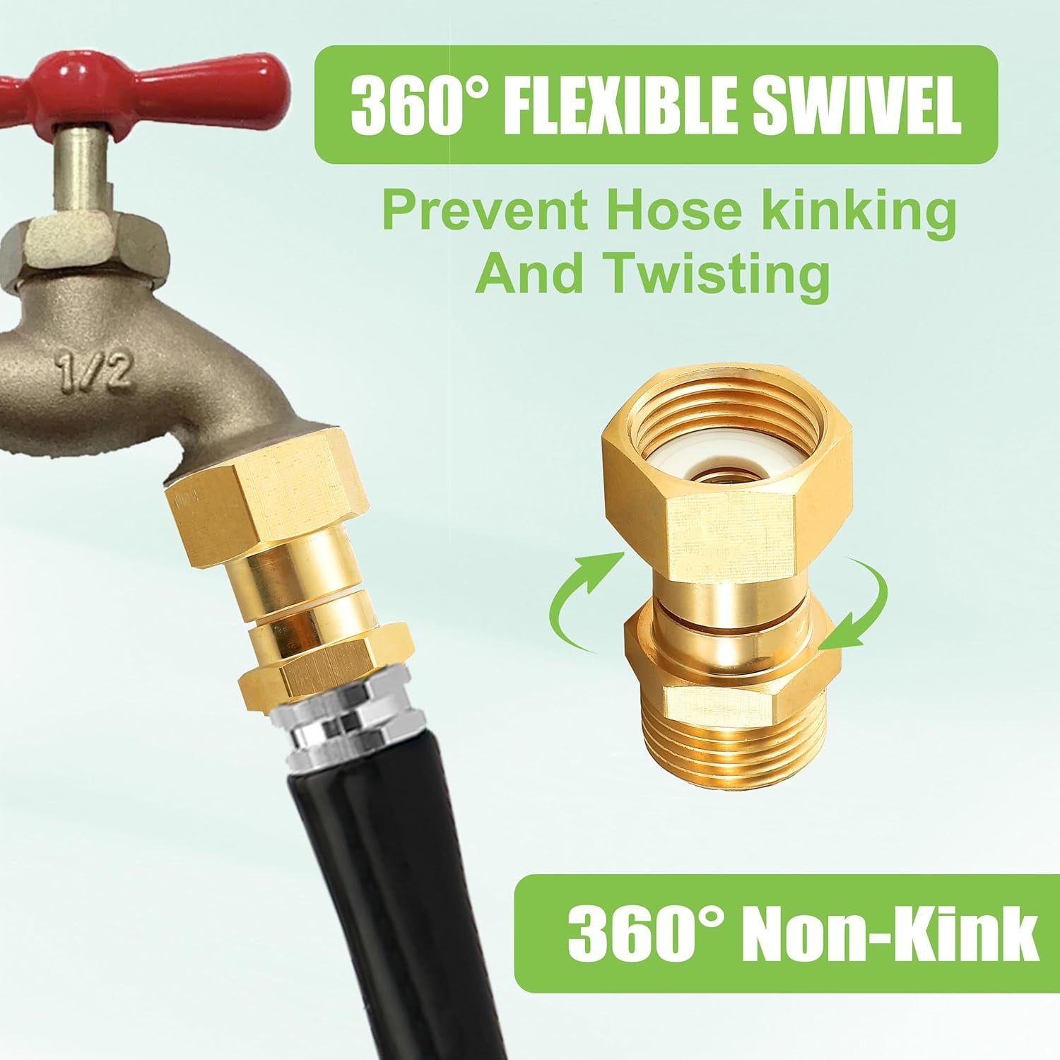 XUERUI-Garden Hose Swivel Connector, 3/4" GHT Brass Hose Fittings, 360 ...