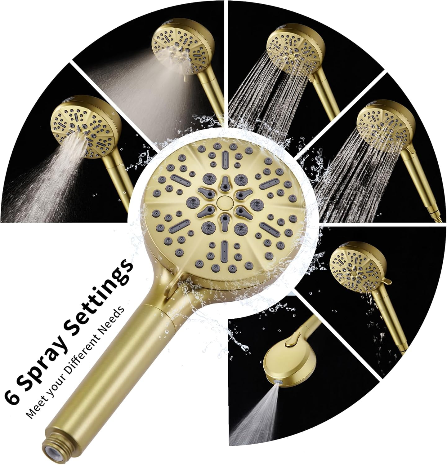 XUERUI-Gold Filtered Shower Head with Handheld, 6 Modes Shower Head ...
