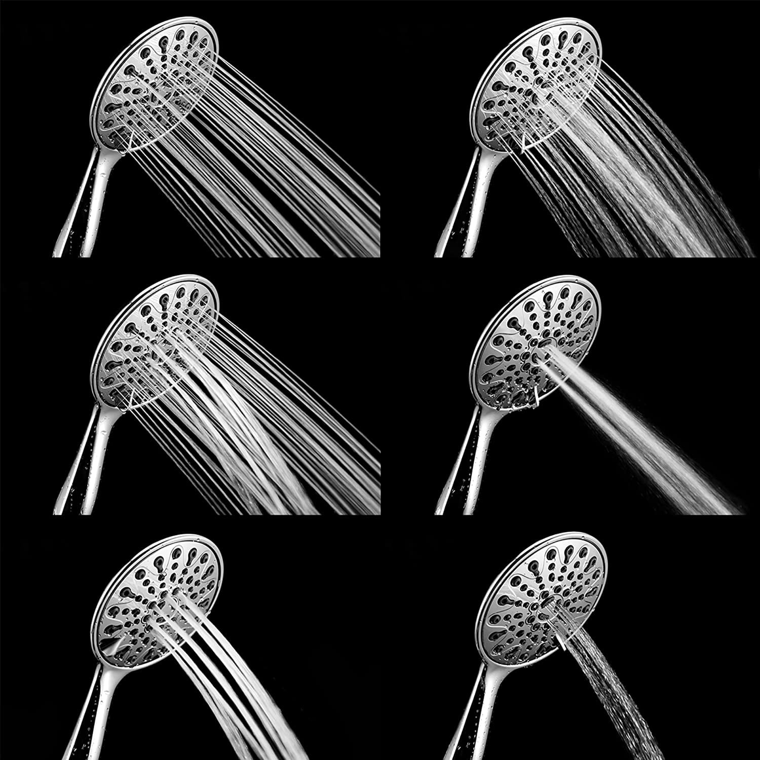 XUERUI-Handheld Shower Head, 6" Chrome Face 6 Spray Setting Shower Head ...