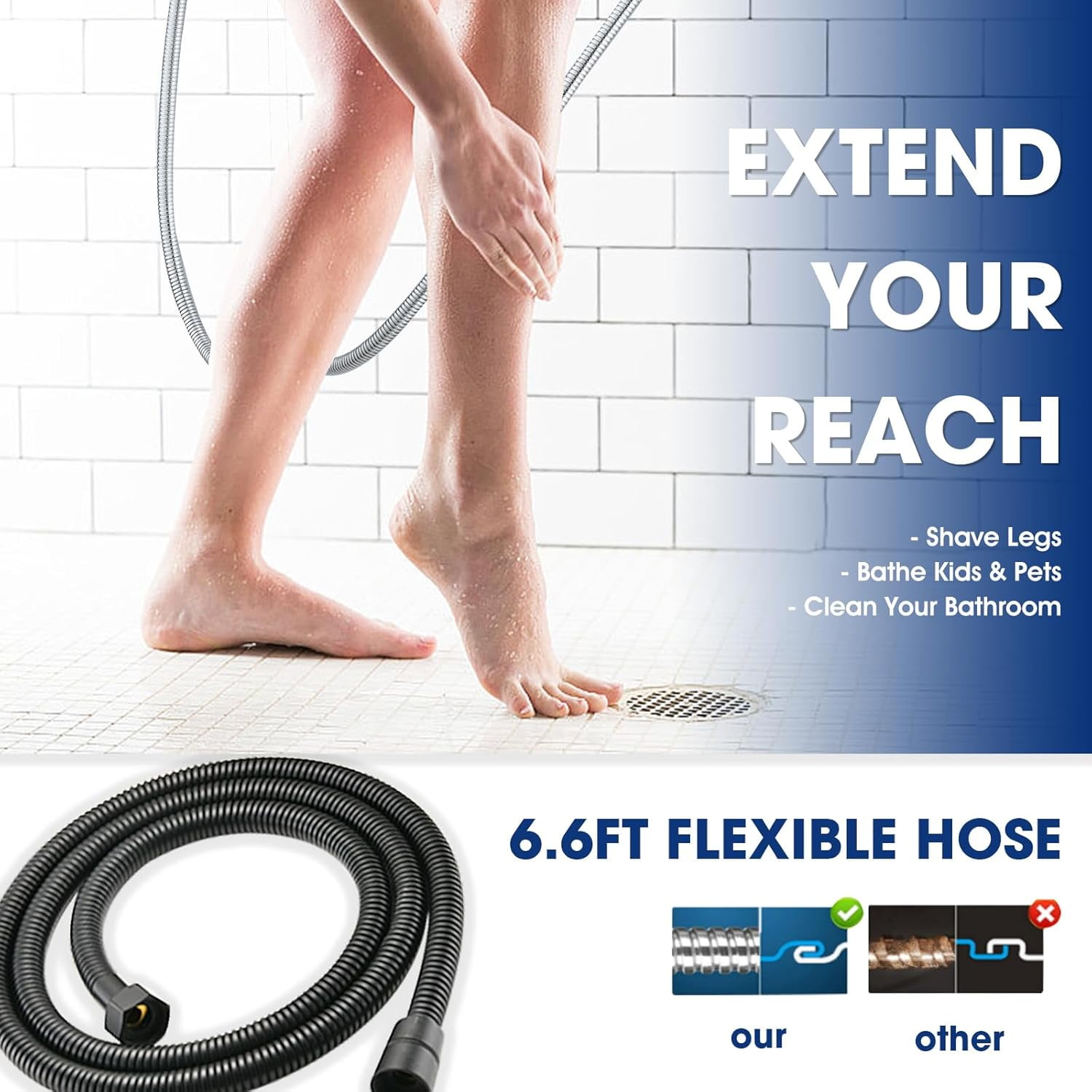 XUERUI-Handheld Shower Head with Extra Long Hose, 8 Setting Square ...