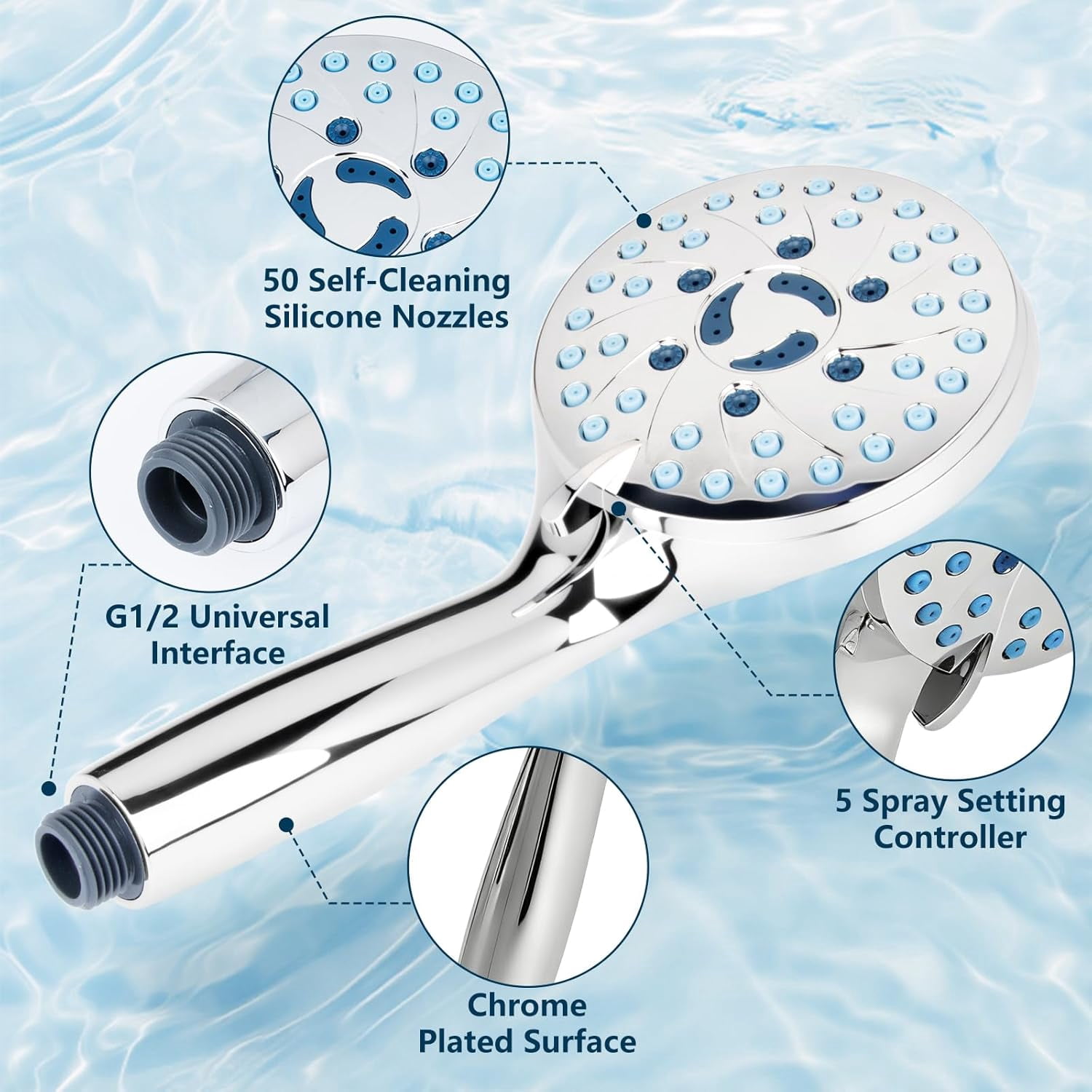 XUERUI-Handheld Shower Head High Pressure - Shower Head 6 Spray Modes ...