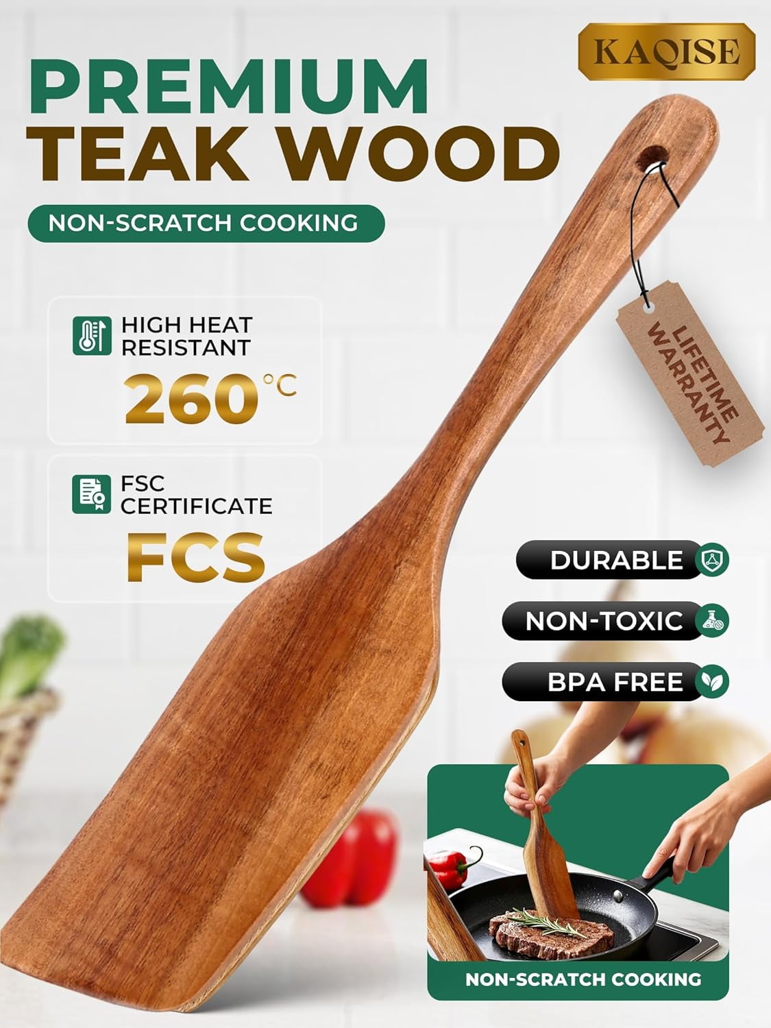 XUERUI-Handmade Wooden Spatulas for Cooking, Heat Resistant Teak Wood ...
