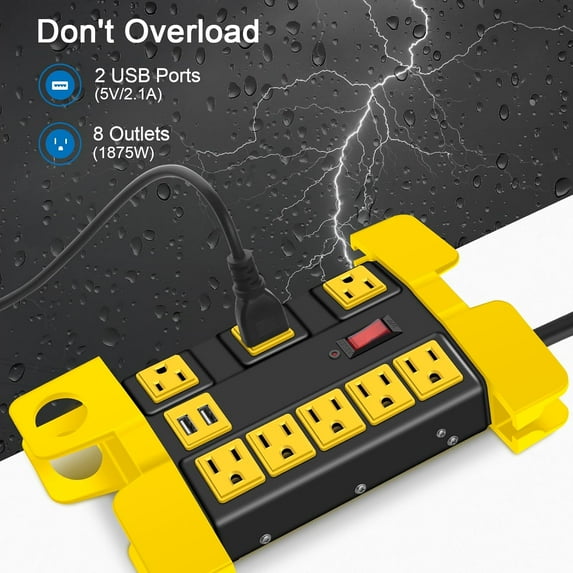 XUERUI-Heavy Duty Power Strip with USB, Workshop 8 Outlet Surge ...