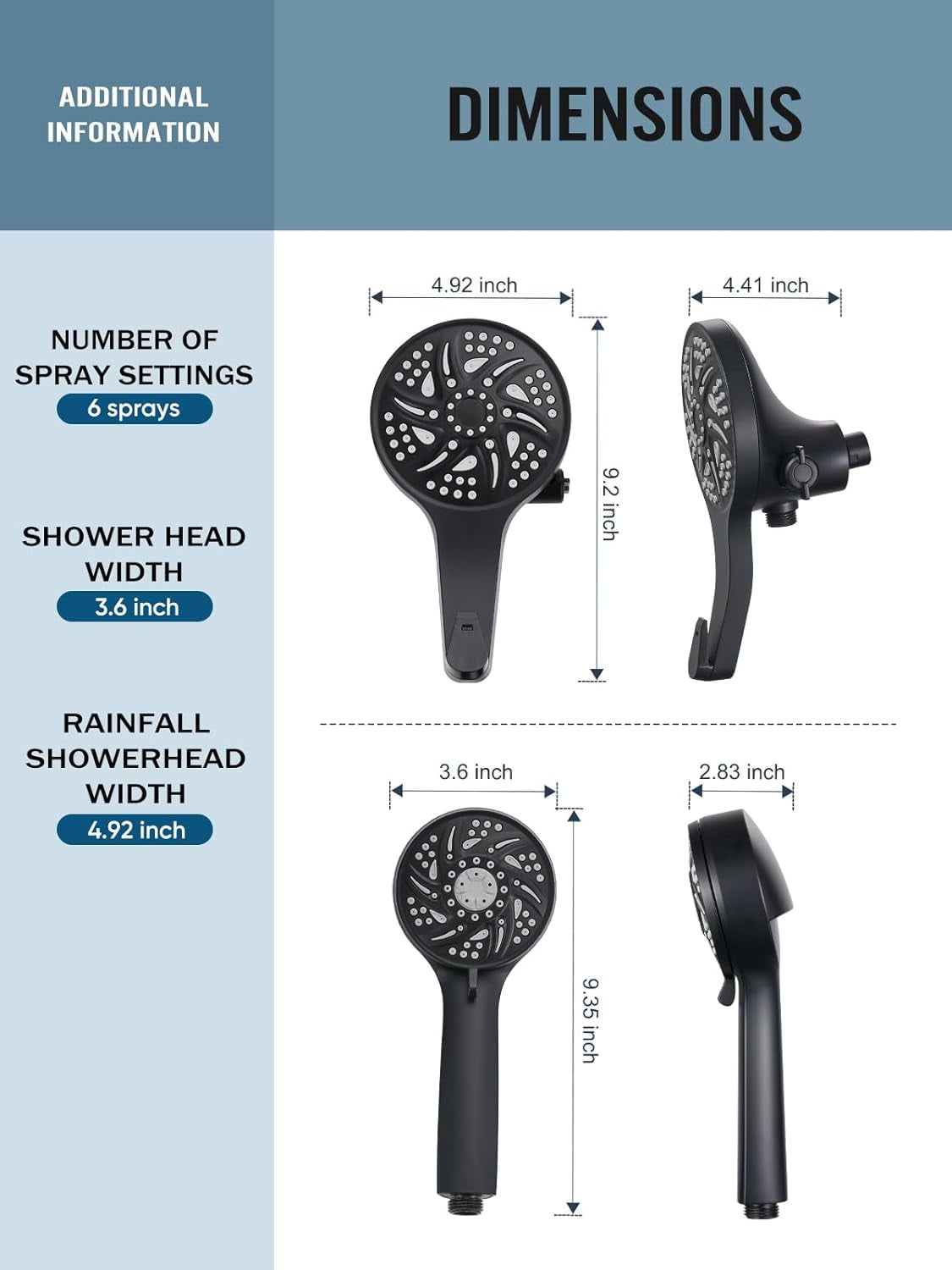 XUERUI-High Pressure 3-Way Shower Head Combo, Hand Held Shower & Rain ...