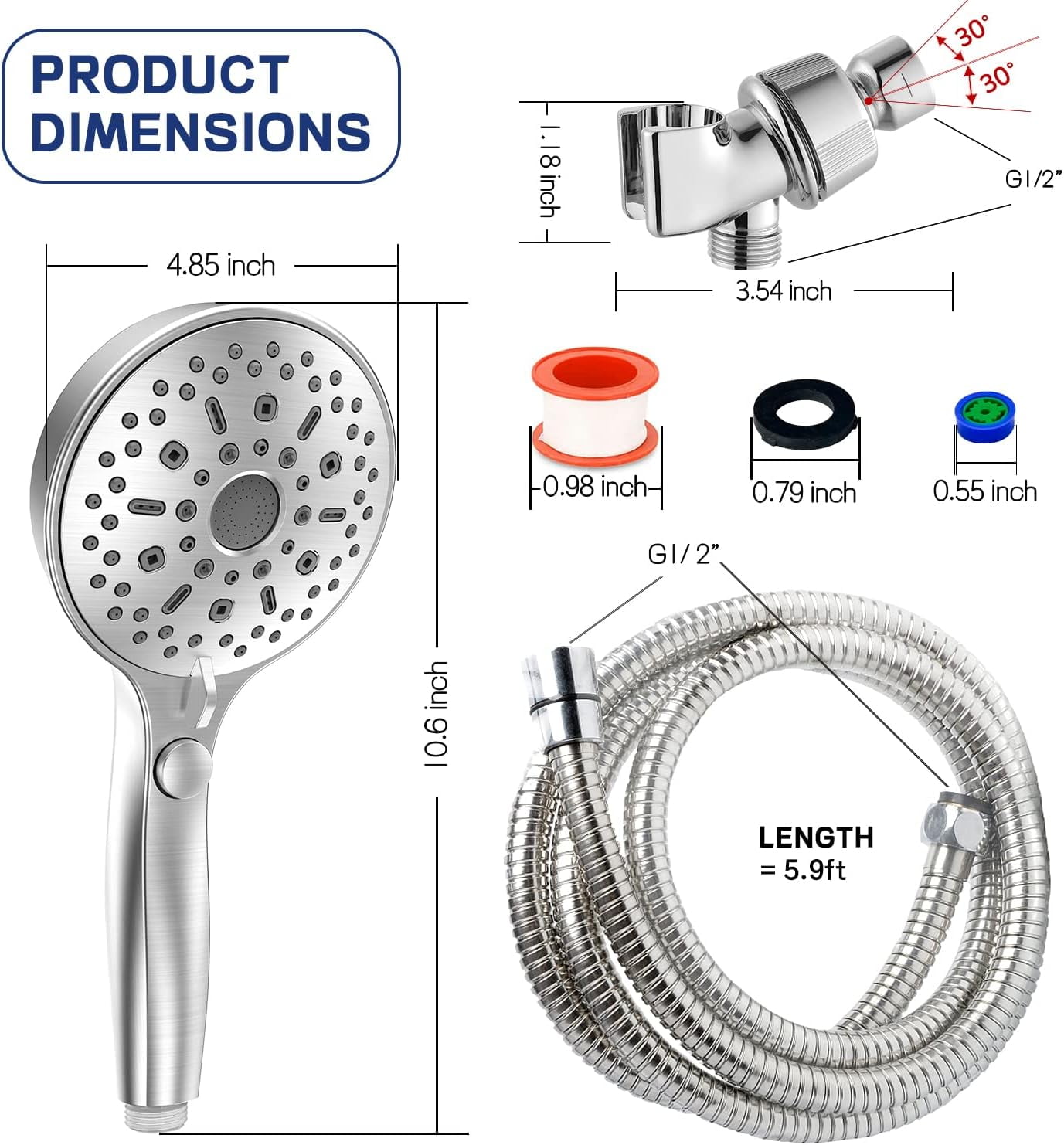 XUERUI-High Pressure Handheld Shower Head 11 Spray Settings, 4.85 inch ...