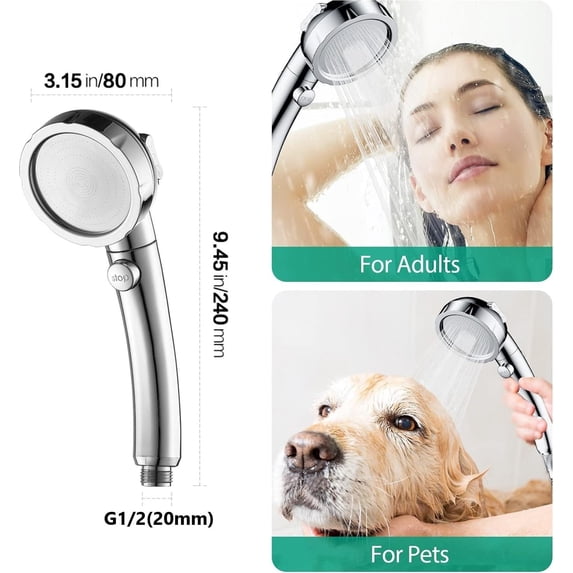 XUERUI-High Pressure Handheld Shower Head with ON/OFF Pause Switch - 3 ...