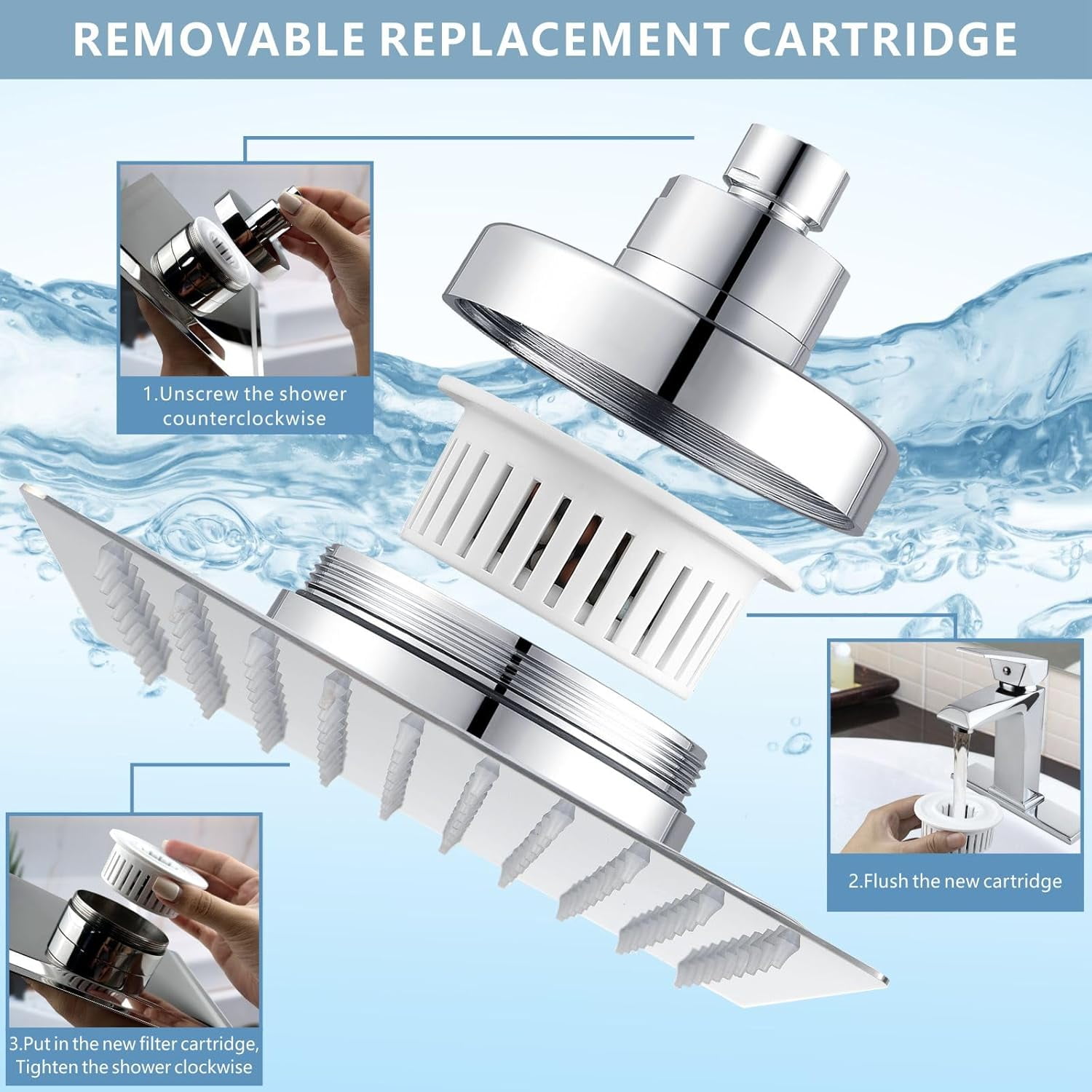 XUERUI-High Pressure Rain Shower Head with Filtered - 10" All Metal ...