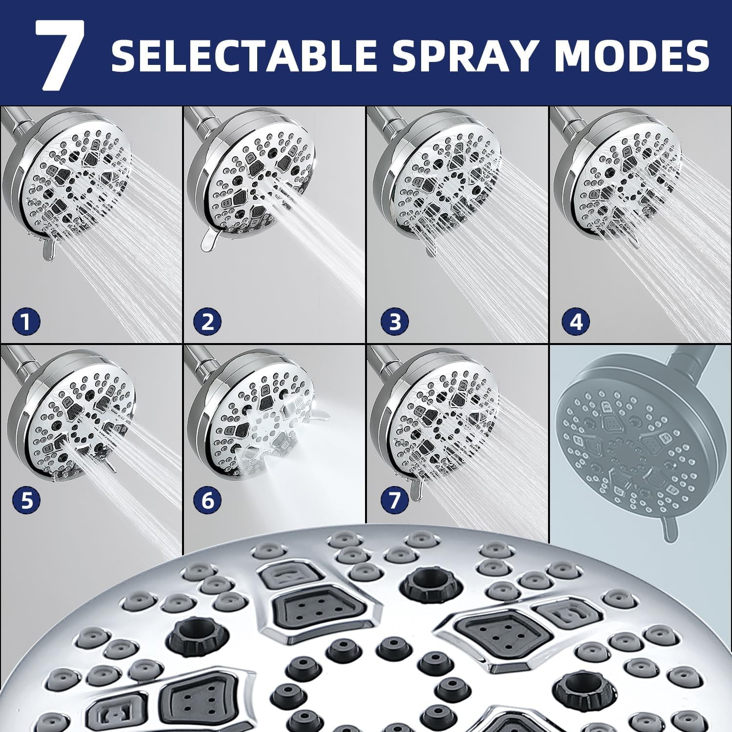 XUERUI-High Pressure Shower Head, 7-Spray Mode Adjustable Showerhead ...
