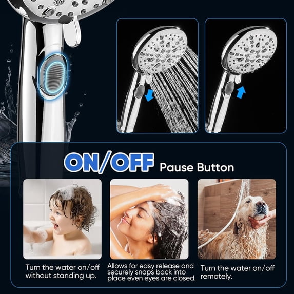 XUERUI-High Pressure Shower Head with Built-in Pause Button, 9-Function ...