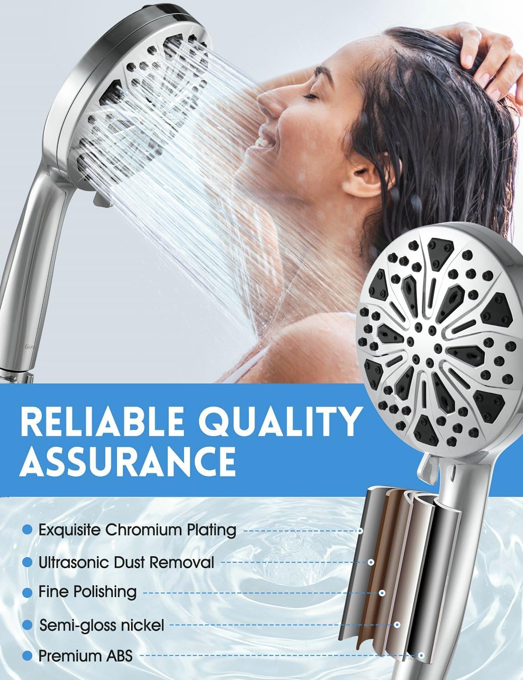 XUERUI-High Pressure Shower Head with Handheld, 10 Spray Modes Hand ...