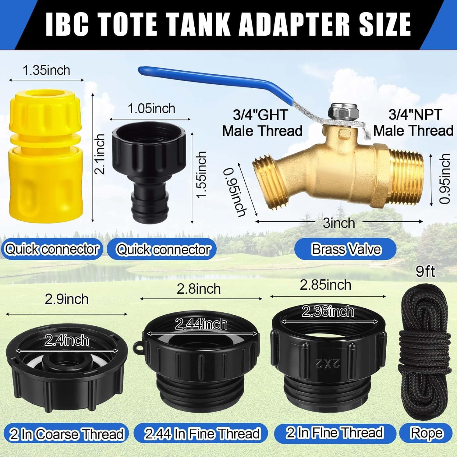 XUERUI-IBC Tote Adapter 275-330 Gallon Tote Water Tank Fittings, Hose ...