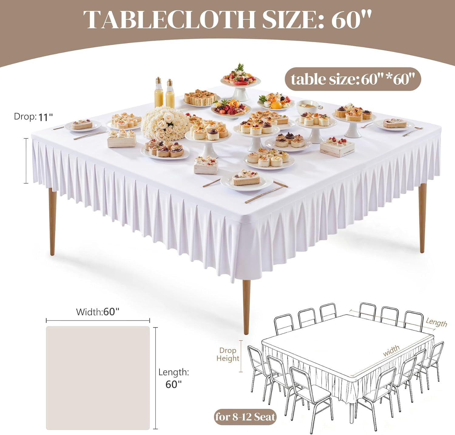 XUERUI-Ivory Spandex Tablecloths for 60x60 Inch Square Tables, Stretch ...