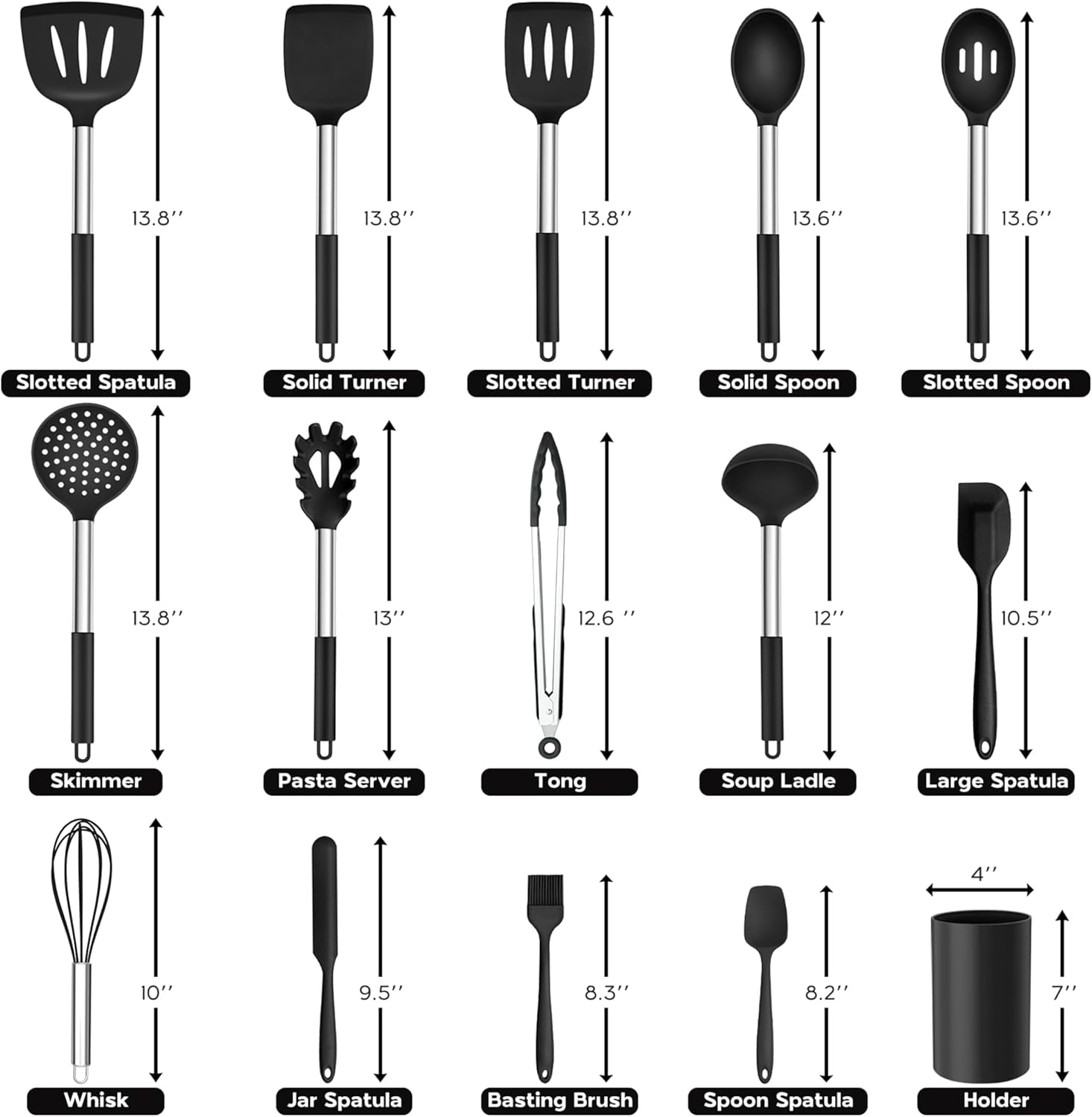 XUERUI-Kitchen Utensils Set, 15 Pcs Silicone Cooking Utensils Set with ...
