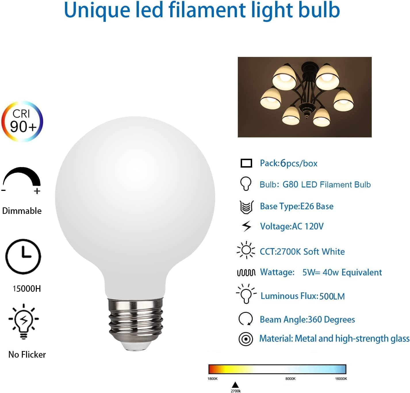 XUERUI-LED Edison Globe Light Bulbs, Warm White 2700K CRI 90, LED ...