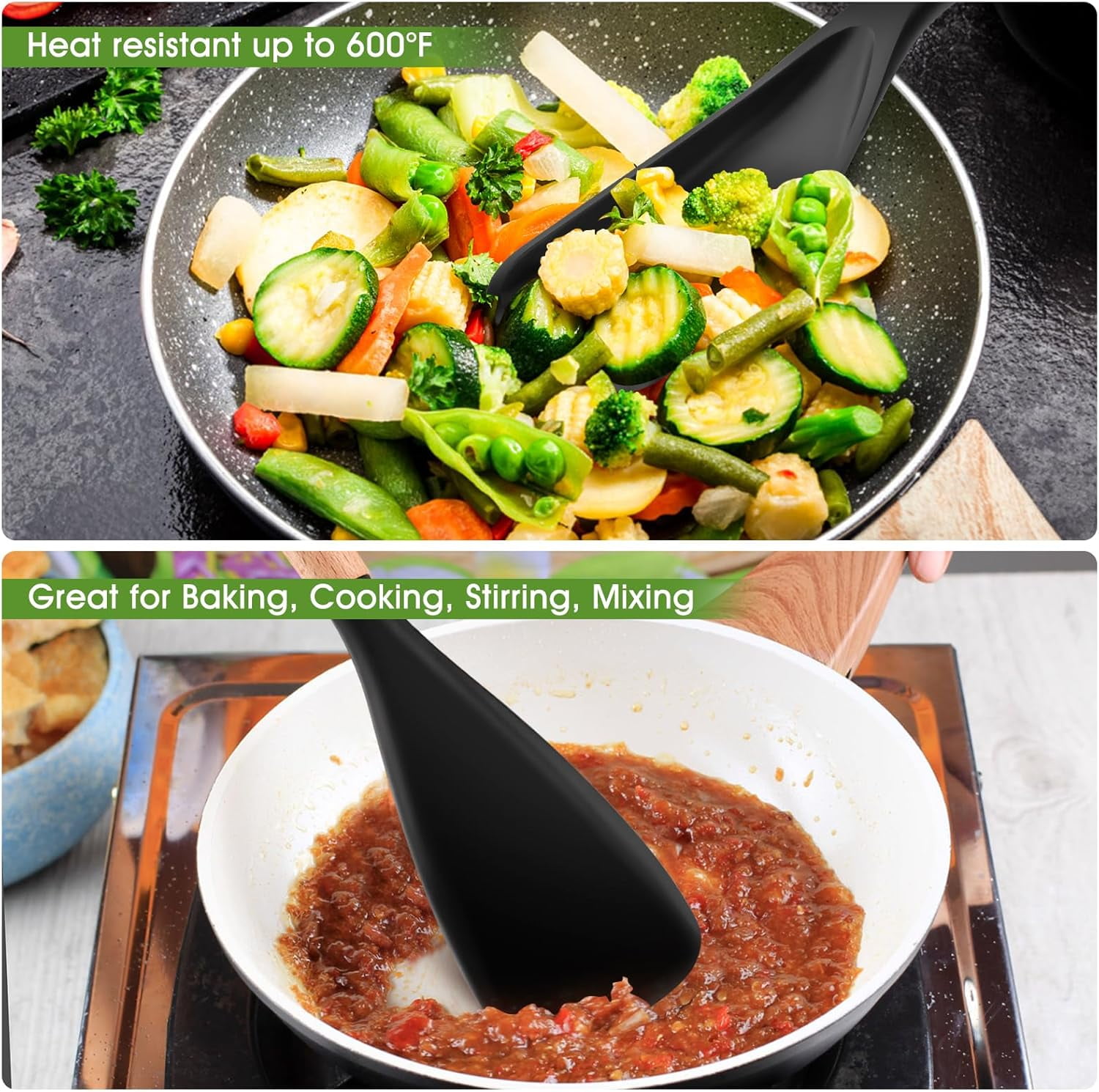 XUERUI-Large Cooking Spoons for Serving. 11.2" Nonstick Silicone ...