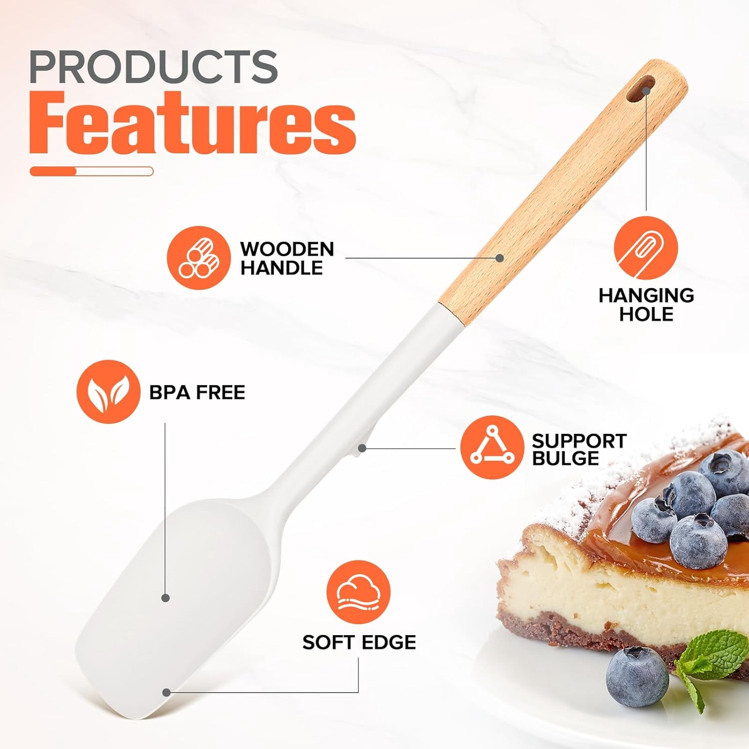 XUERUI-Large Silicone Spatula Scrapers with Long Wood Handle,Heat ...