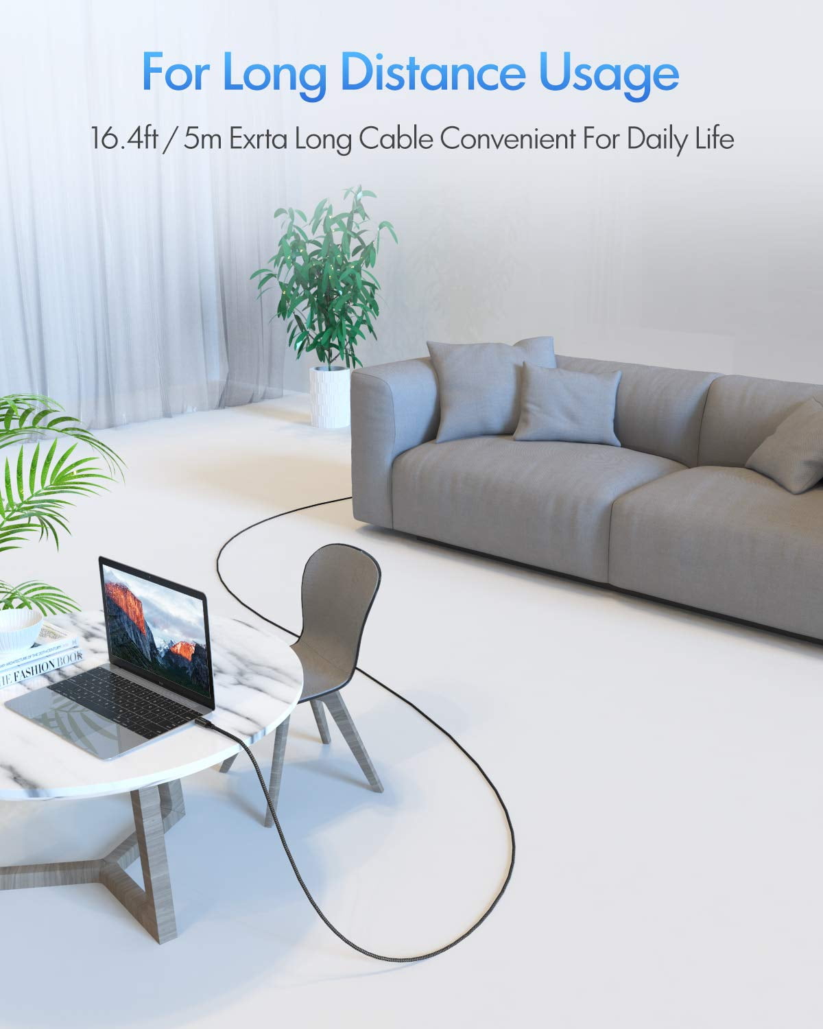 XUERUI-Long USB-C to USB-C Cable 15ft - PD 60W Fast Charge, Durable ...