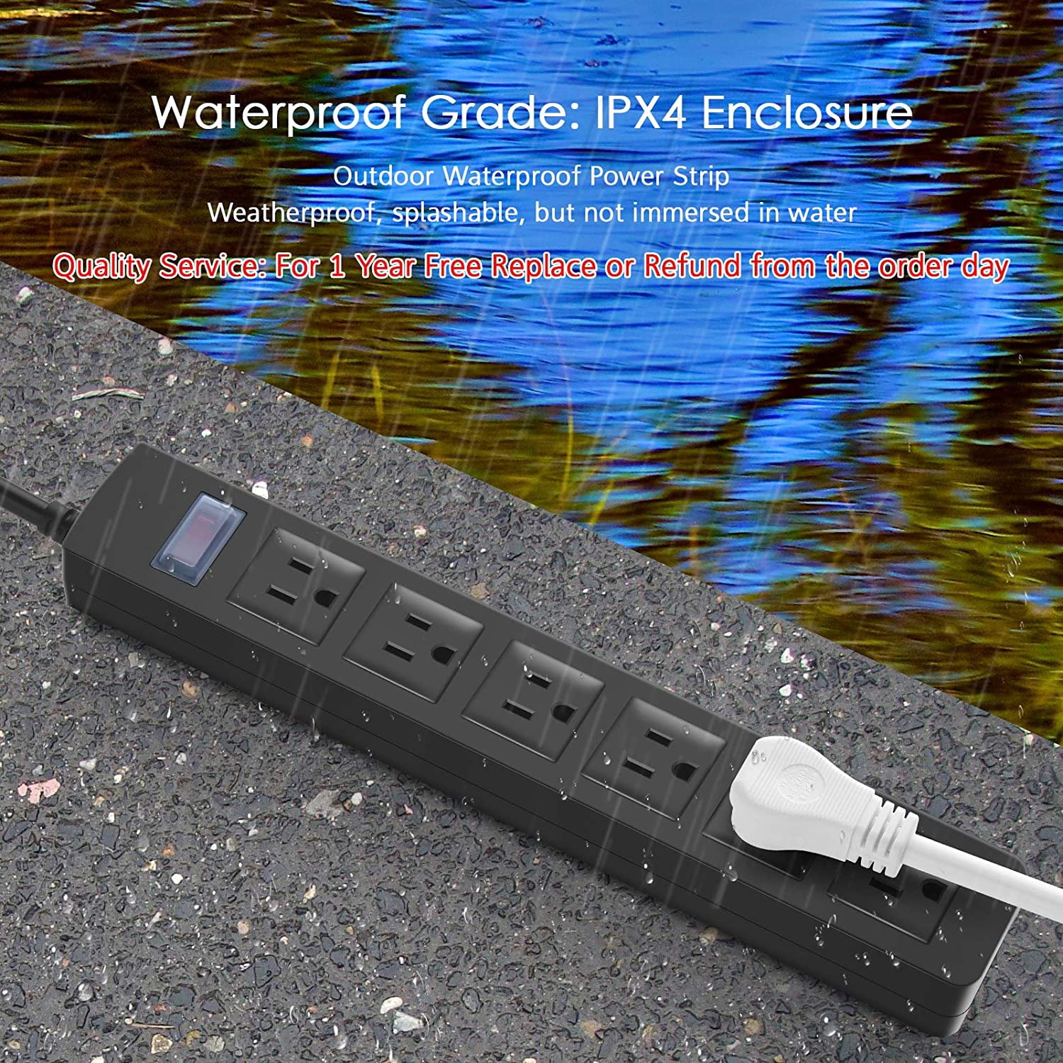 XUERUI-Outdoor Power Strip Waterproof with 6 Outlets, Garden ...