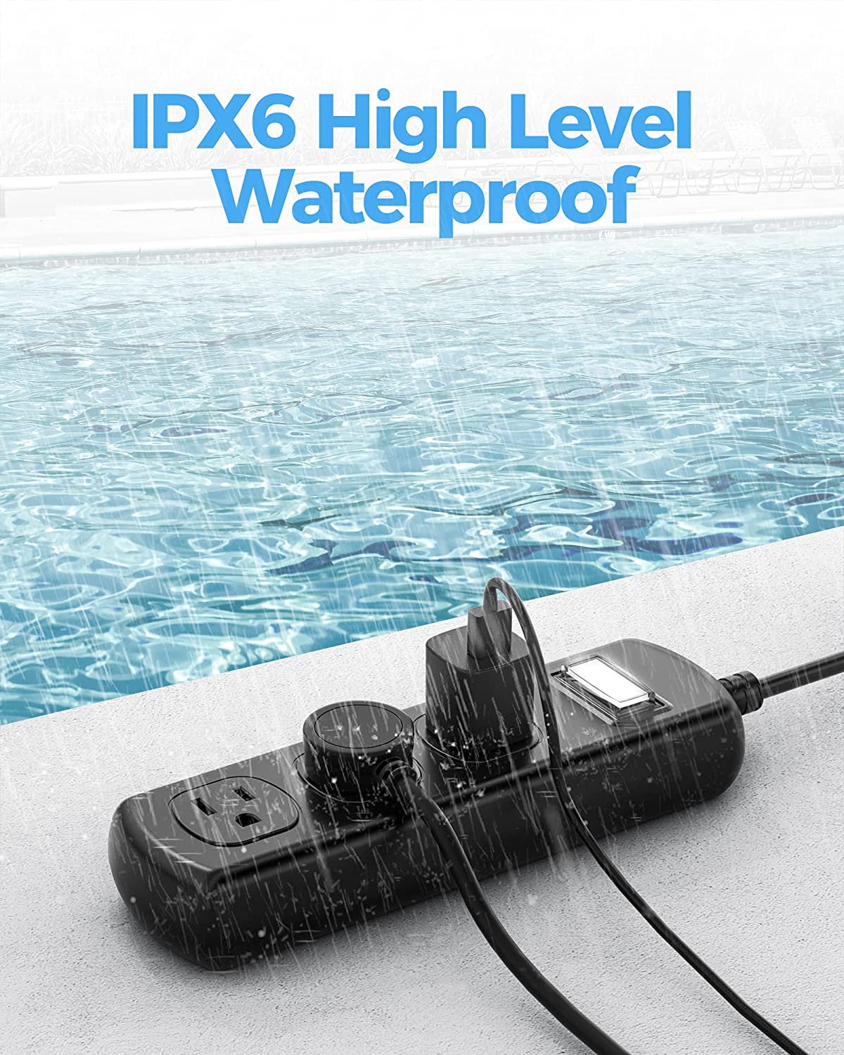 XUERUI-Outdoor Power Strip Weatherproof, IPX6 Grade Waterproof Surge ...