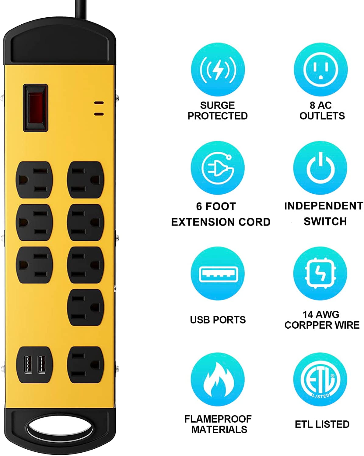 XUERUI-Oviitech 8 Outlets Mountable Heavy Duty Surge Protector Metal ...