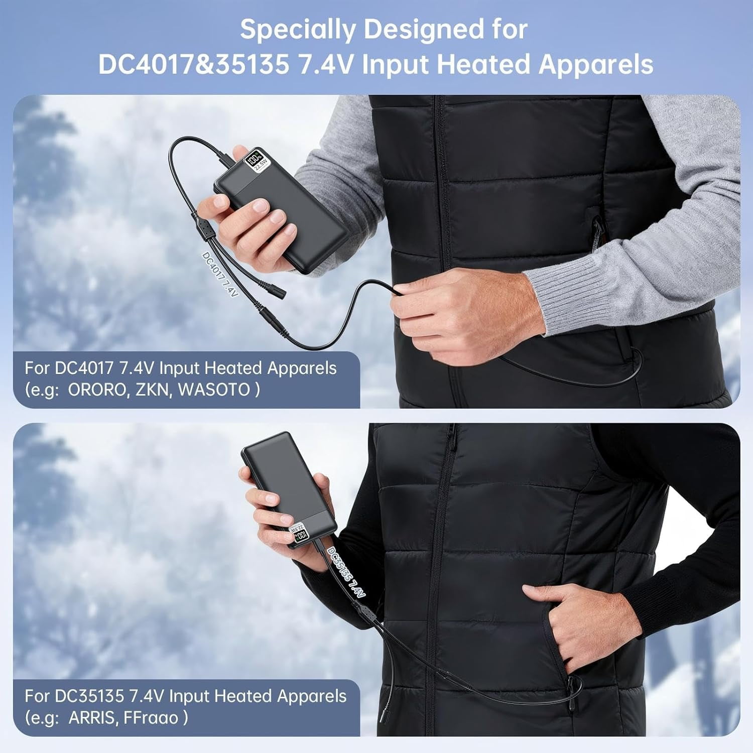 XUERUI-PD USB-C to DC4017&DC35135 7.4V Heated Vest Battery Pack Step-up ...