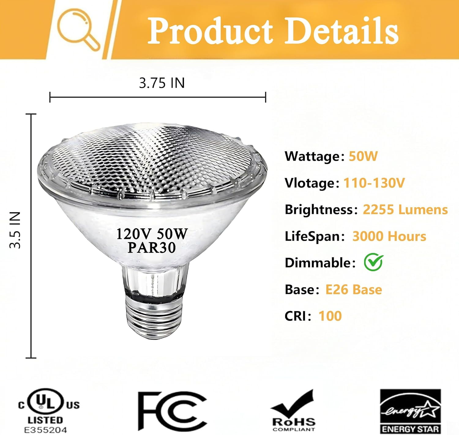 XUERUI-Par30 Short Neck Halogen Flood Light Bulbs, 50W120V 2700K Warm ...