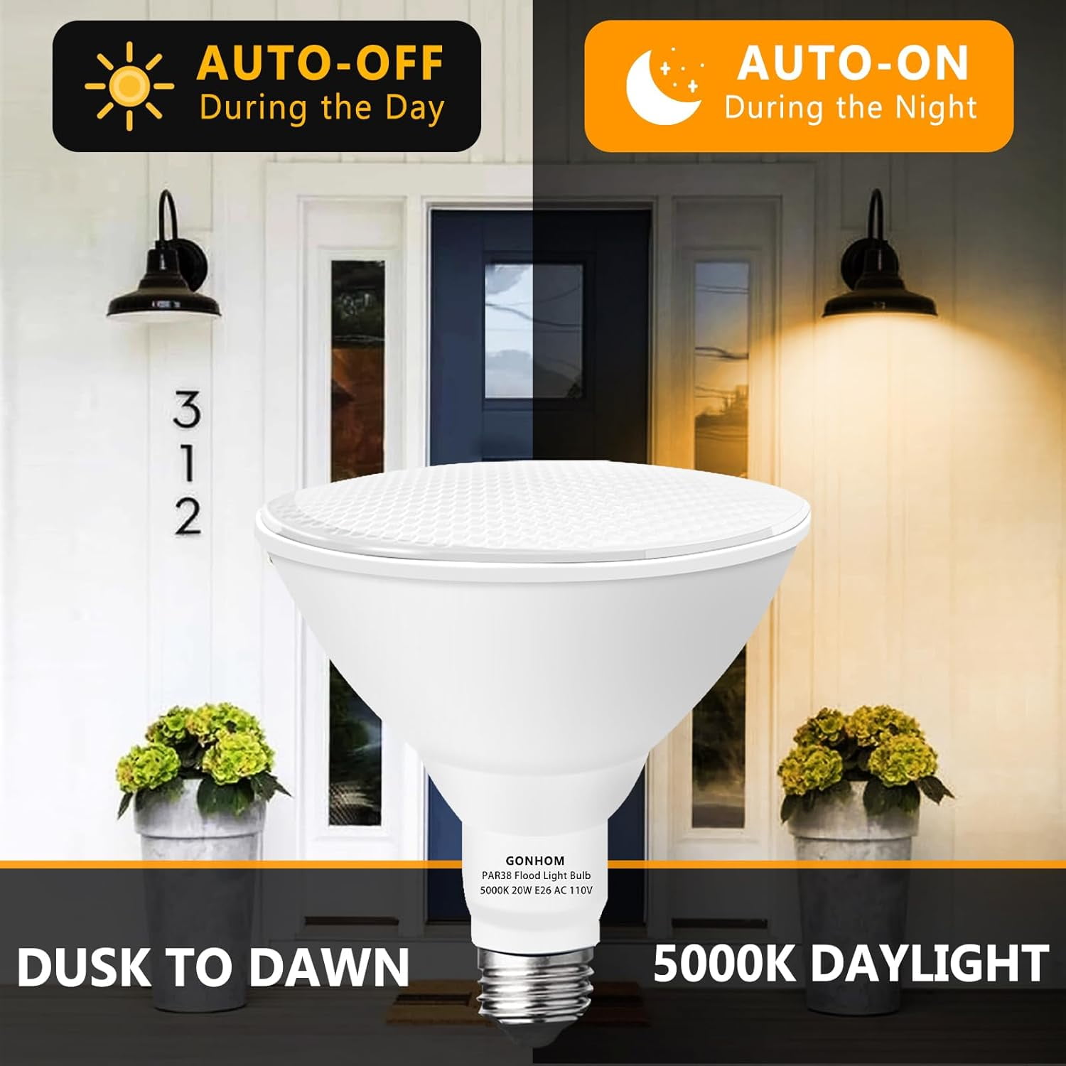 XUERUI-Par38 LED Dusk to Dawn Flood Light Bulbs Outdoor,20W Replace up ...