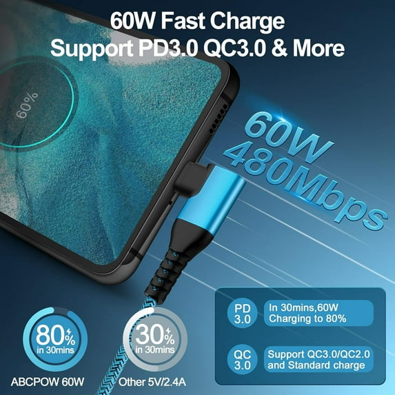 XUERUI-Pixel 10 9 8 Pro 7a 7 Android Charger Cable Type C 60W for ...