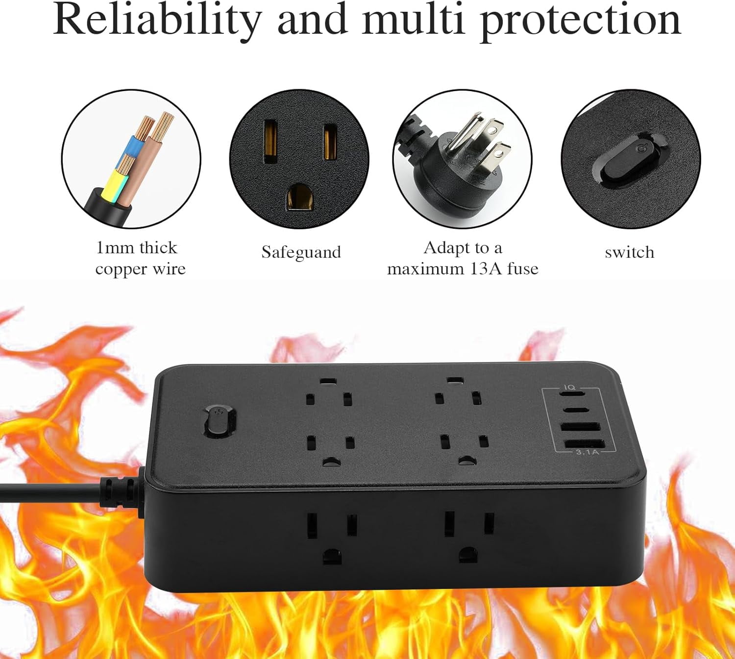 XUERUI-Power Strip, 6-Foot Surge ProtectorExtension Cord with Multiple ...