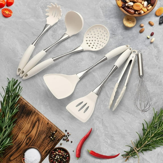 XUERUI-Premium White Silicone Cooking Utensils Set-Non-Toxic, Heat ...