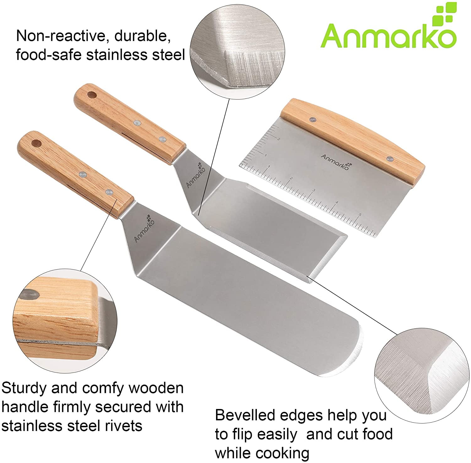 XUERUI-Professional Griddle Spatula Set - Stainless Steel Metal Spatula ...