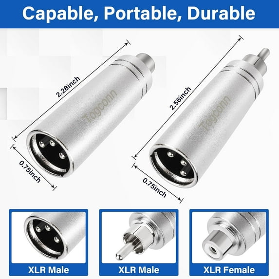 XUERUI-RCA to XLR Adapter - 4 Pack: RCA to XLR Male/Female Adapter ...