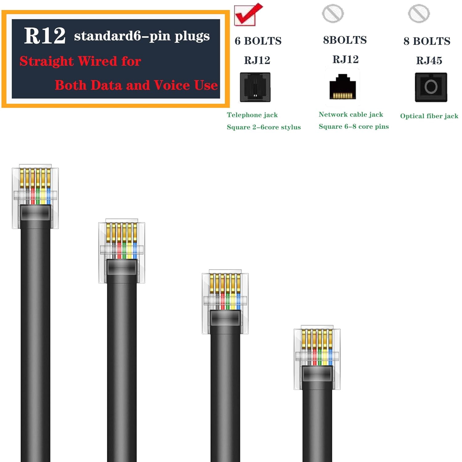 XUERUI-RJ12 Cable Phone Cord RJ12 6P6C Male to Male Straight Wired for ...