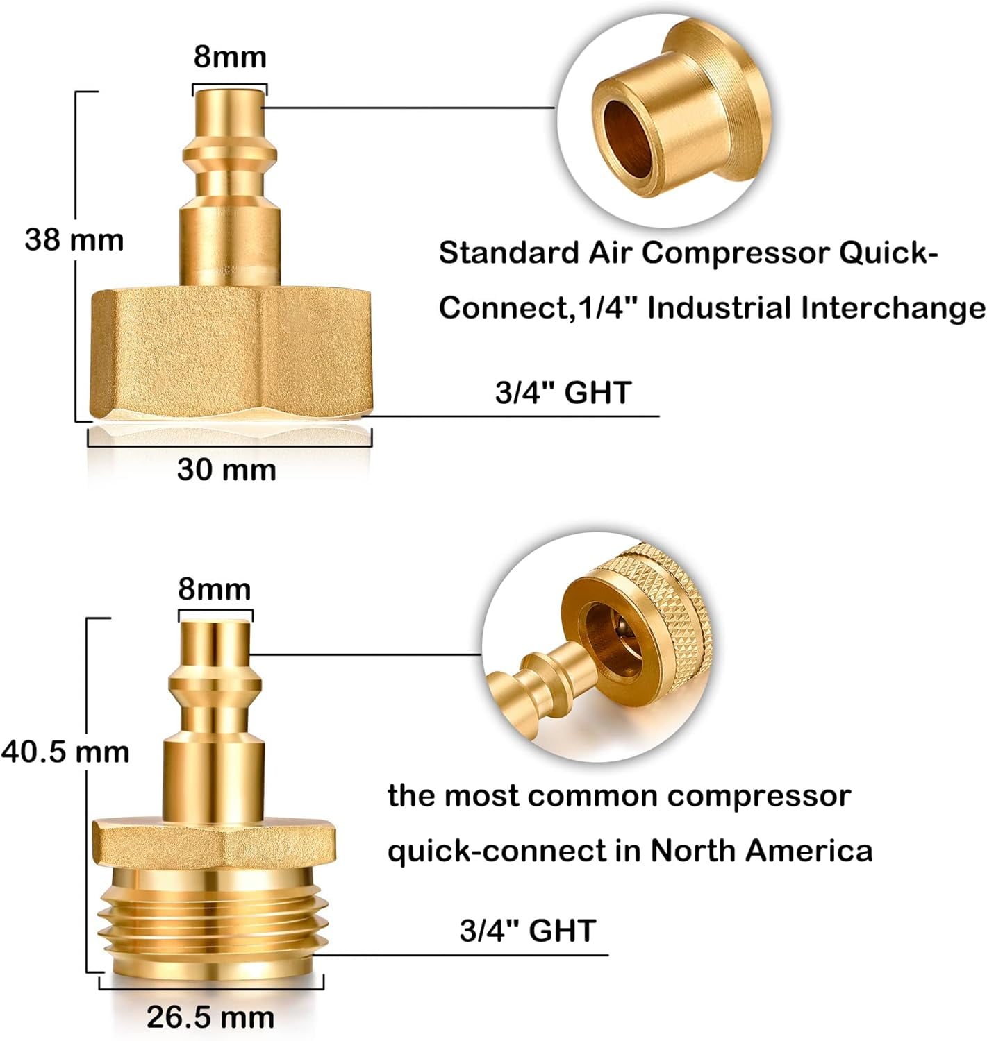 XUERUI-RV 1/4" Quick Connector to 3/4" GHT Garden Hose Adapter - Brass ...