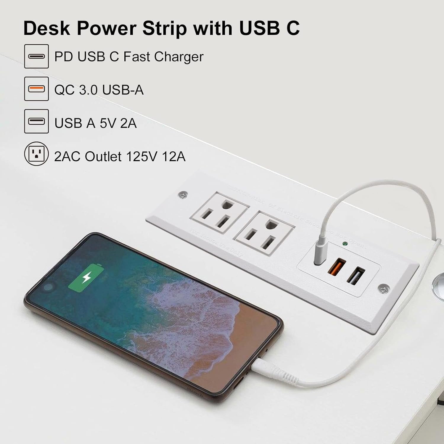 XUERUI-Recessed Power Strip with USB C, 20W PD Fast Charge Desk ...