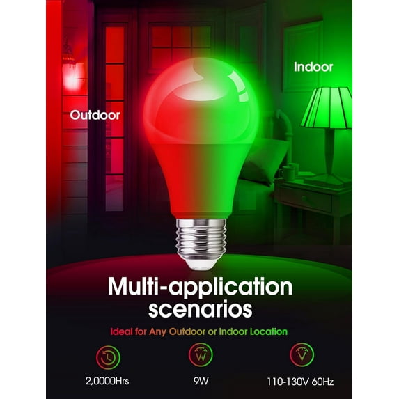 XUERUI-Red and Green Light Bulbs Outdoor 4 Pack, Red and Green Light ...