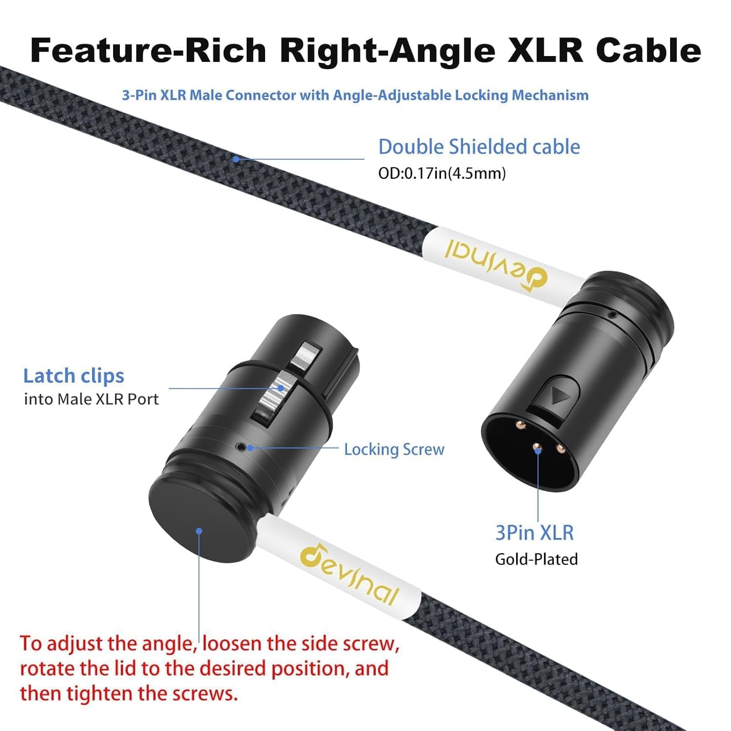 XUERUI-Rotatable Right-Angle XLR Cable, Adjustable-Angle Low-Profile ...