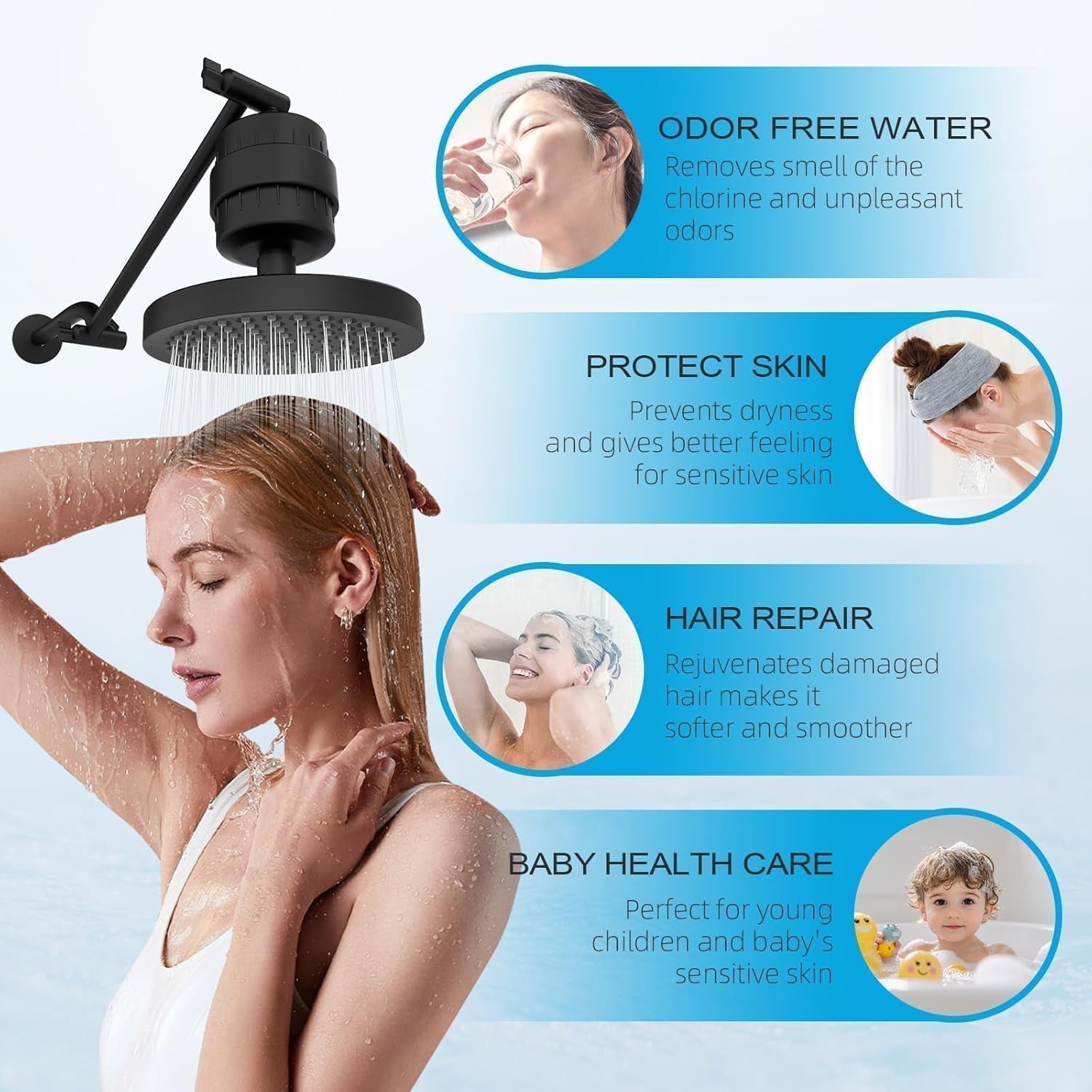 XUERUI-Shower Filter Matte Black - Shower Head Filter for Hard Water ...