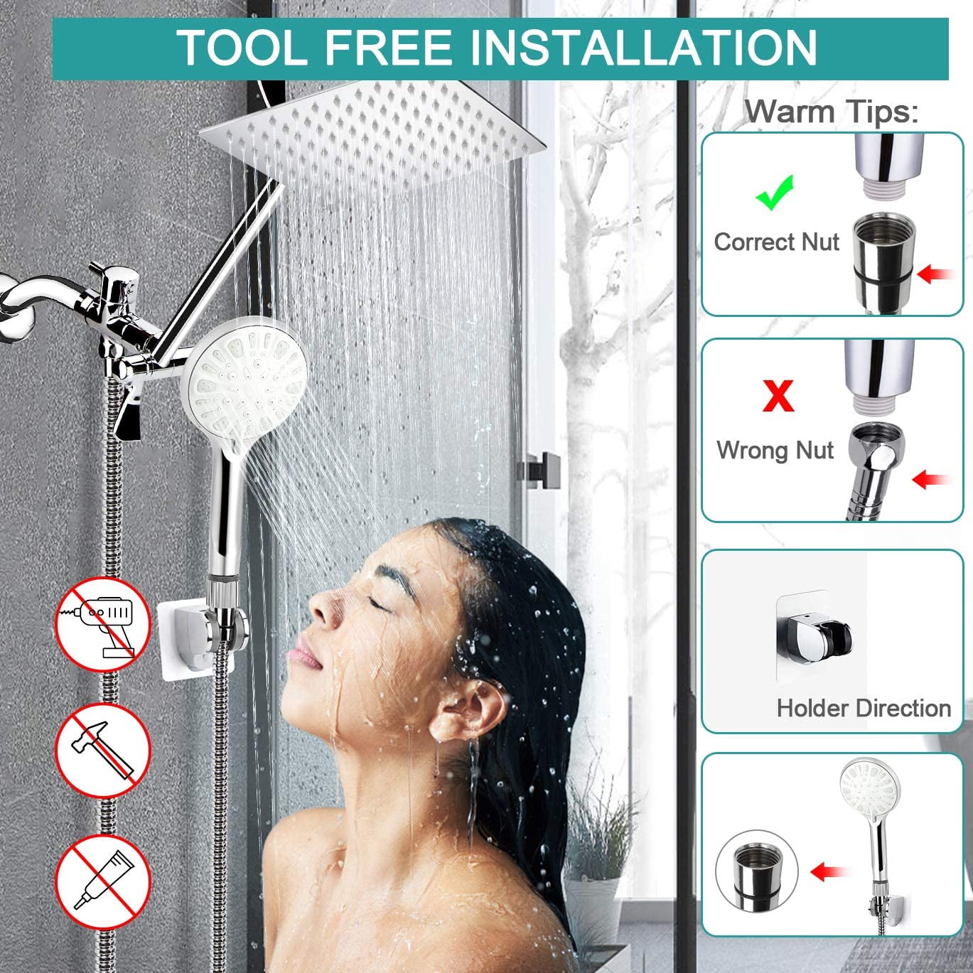 XUERUI-Shower Head, 8 Inch High Pressure Rainfall Shower Head/Handheld ...