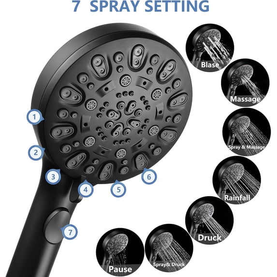XUERUI-Shower Head with Handheld 7 Spray Combo,Hand Held Showerhead ...