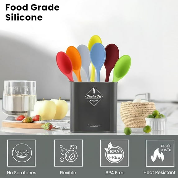 XUERUI-Silicone Cooking Spoons, 4 Pieces 8" Heat Resistant Silicone ...