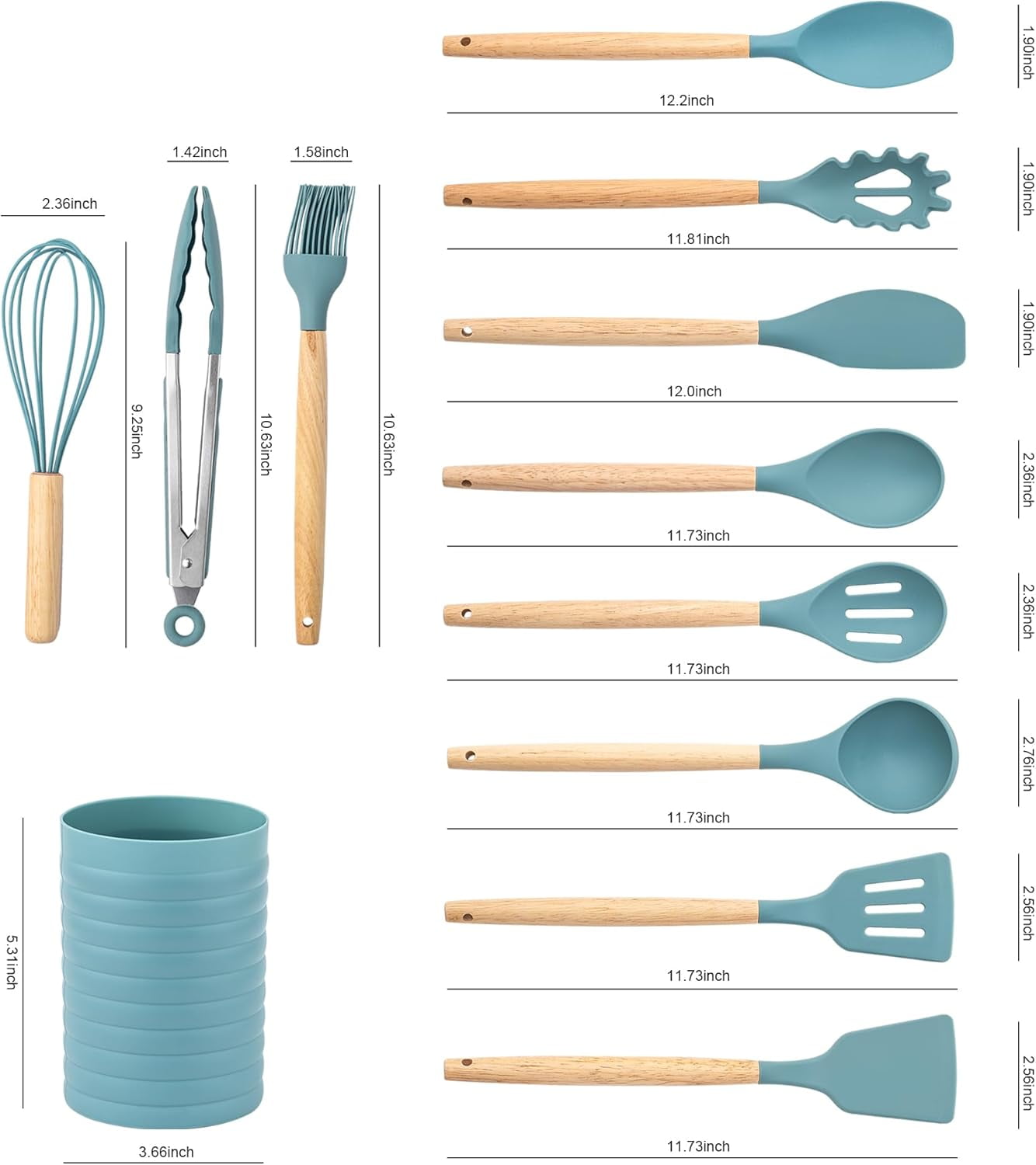 XUERUI-Silicone Cooking Utensils Aqua 12-Piece Small Kitchen Utensils ...